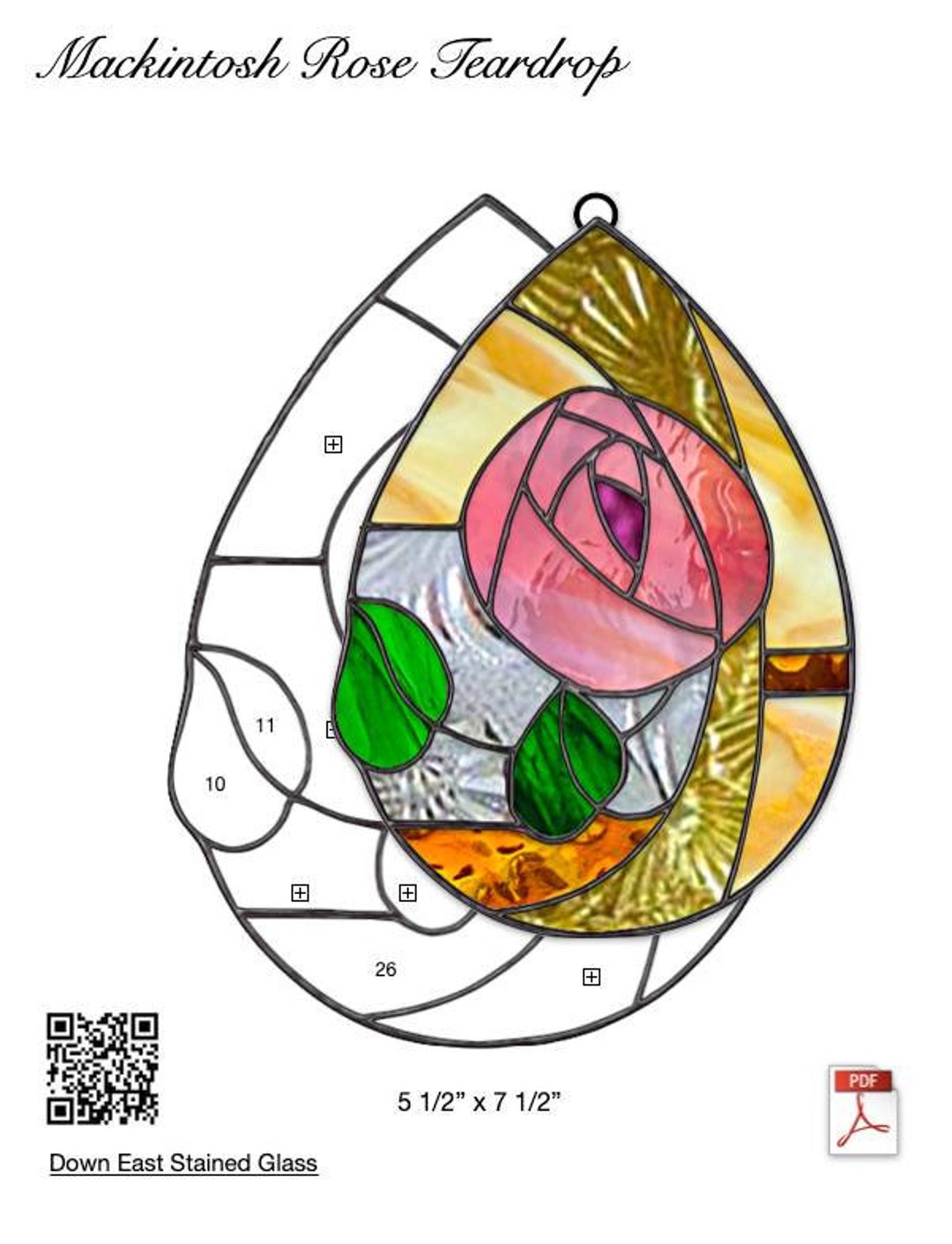 Mackintosh Rose Teardrop Stained Glass Pattern - Etsy