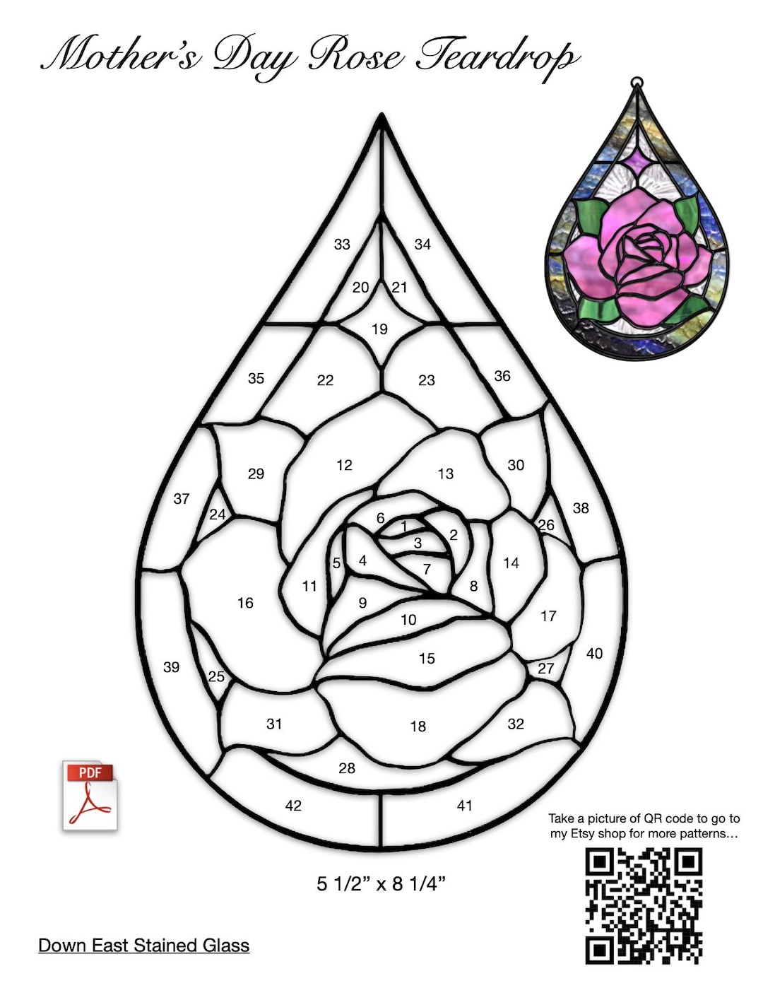 Mothers Day Rose Teardrop Stained Glass Pattern - Etsy