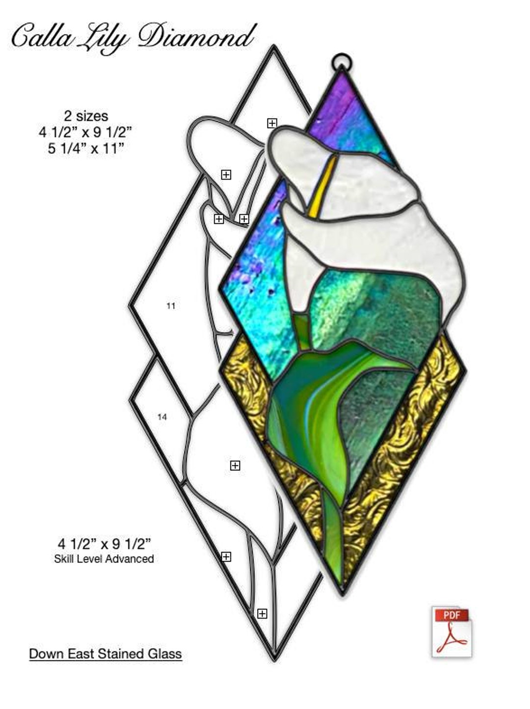 Calla Lily Diamonds Stained Glass Pattern - Etsy