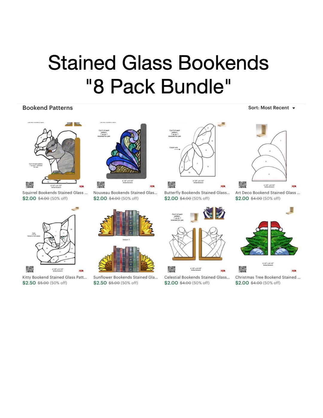 Stained Glass Bookend Pattern 8 Pack - Etsy