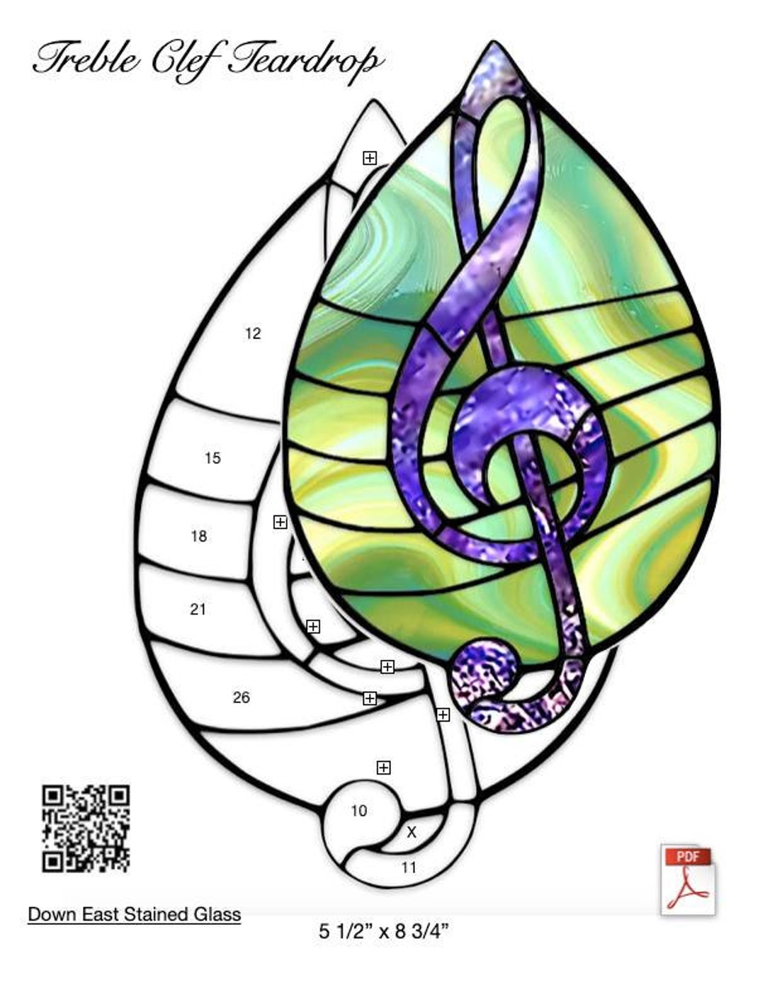 Treble Clef Teardrop Stained Glass Pattern - Etsy