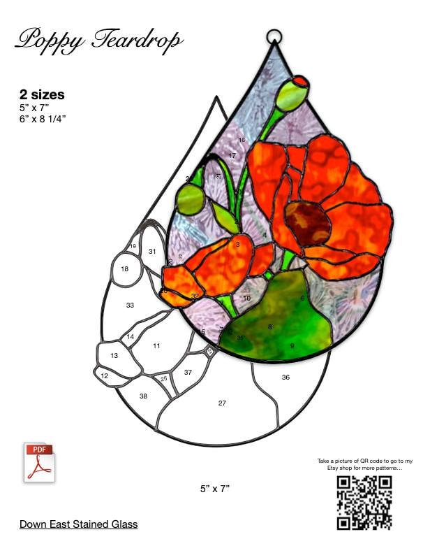 Poppy Teardrop Stained Glass Pattern - Etsy