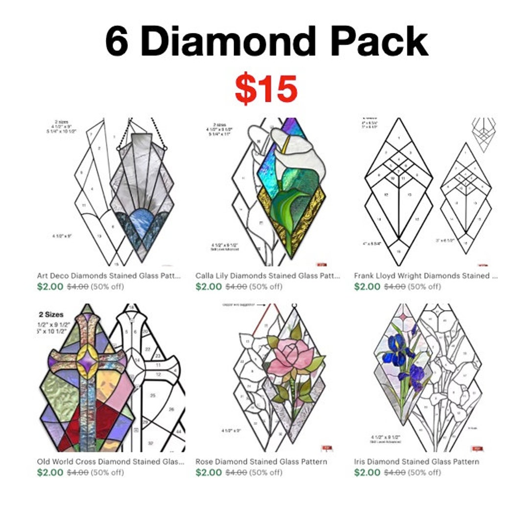 6 Stained Glass Diamonds Pack Special - Etsy