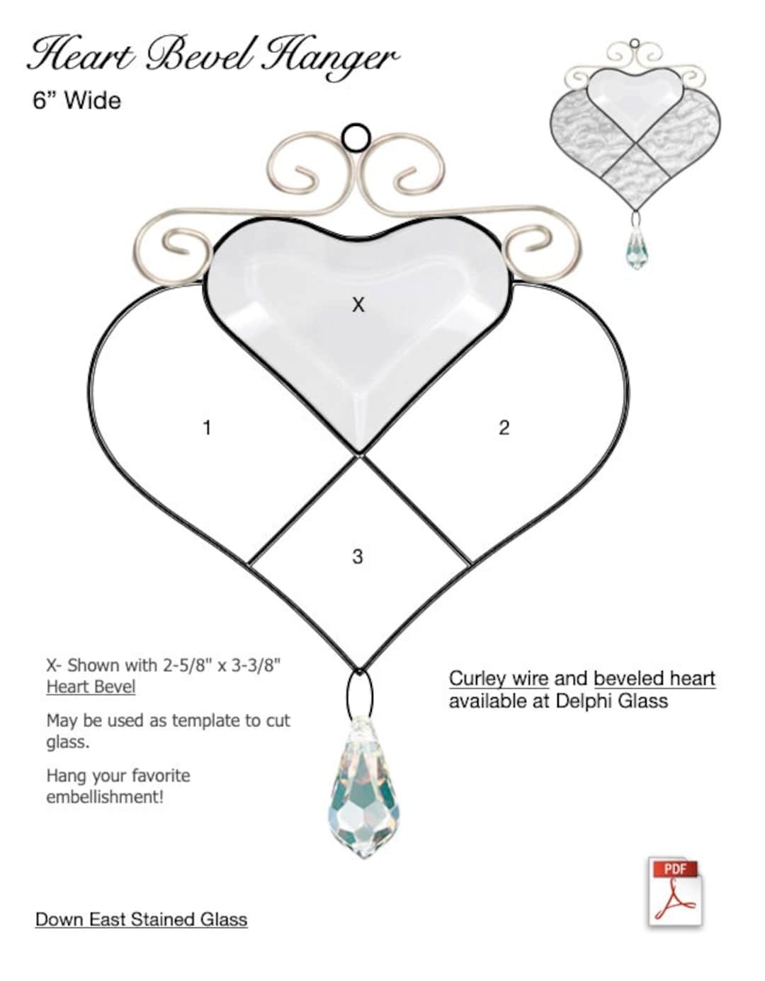 Heart Bevel Hanger Stained Glass Pattern - Etsy