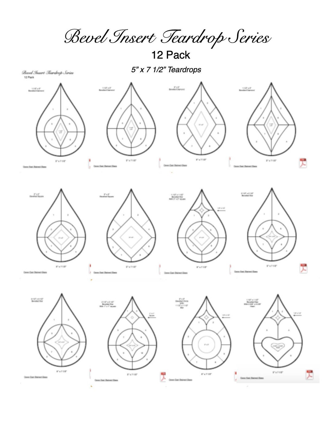 Bevel Insert Teardrop Series Stained Glass Patterns 12 Pack - Etsy