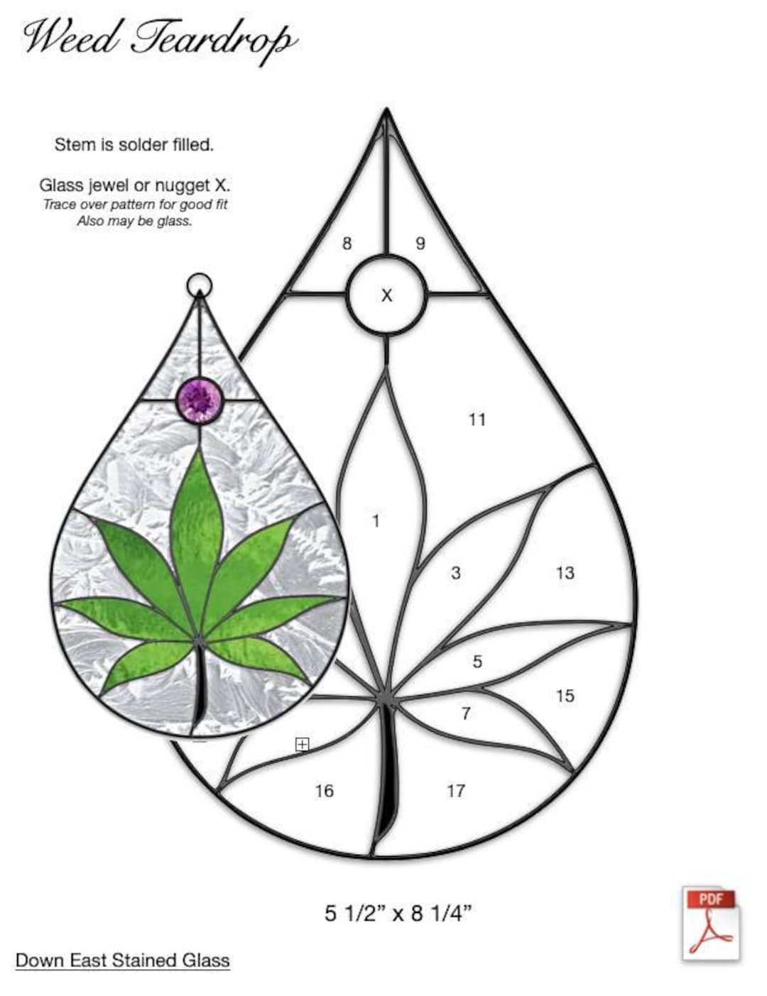Weed Teardrop Stained Glass Pattern - Etsy