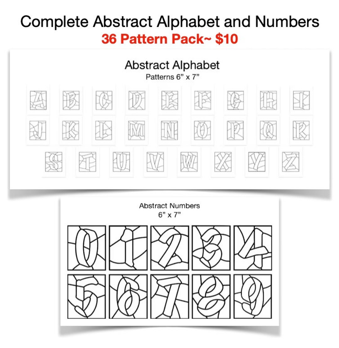 Abstract Alphabet and Numbers Stained Glass Pattern Pack - Etsy