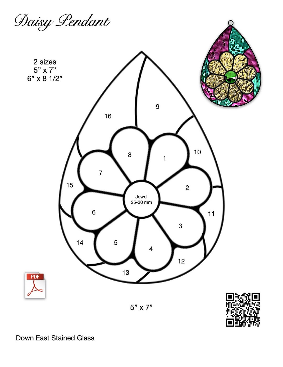 Daisy Teardrop Pendant Stained Glass Pattern - Etsy