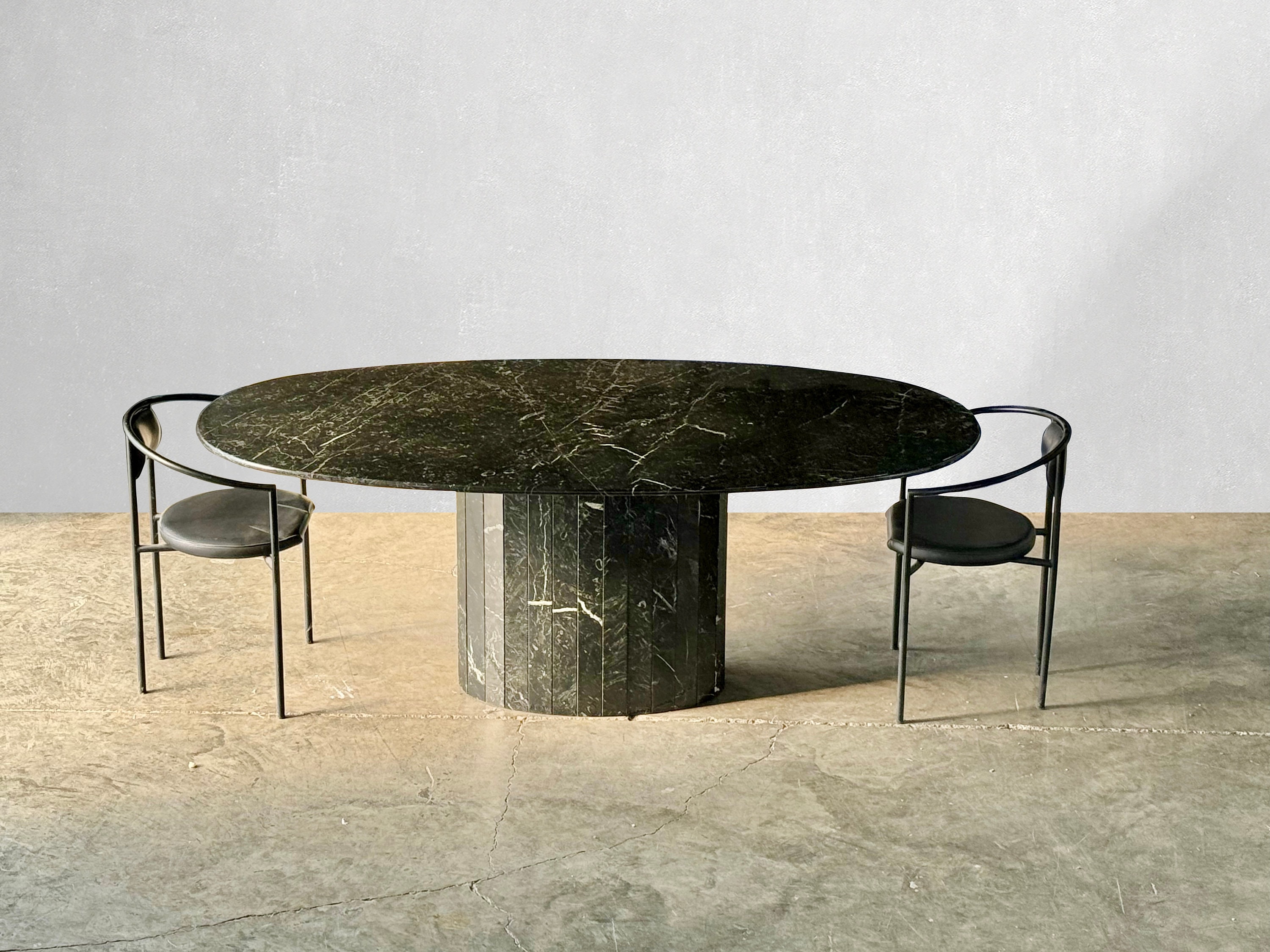 Vintage Nero Marquina Black Oval Marble Dining Table Etsy