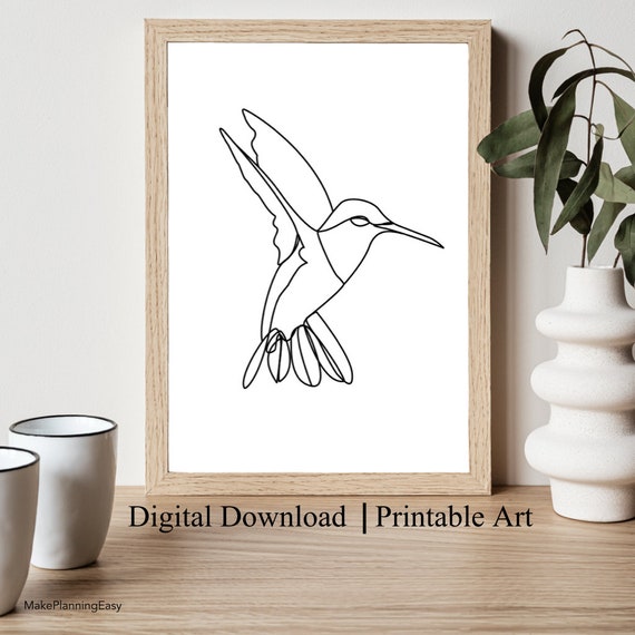 One Line Drawing Bird Bird Drawings Cute Bird Colibri - Etsy