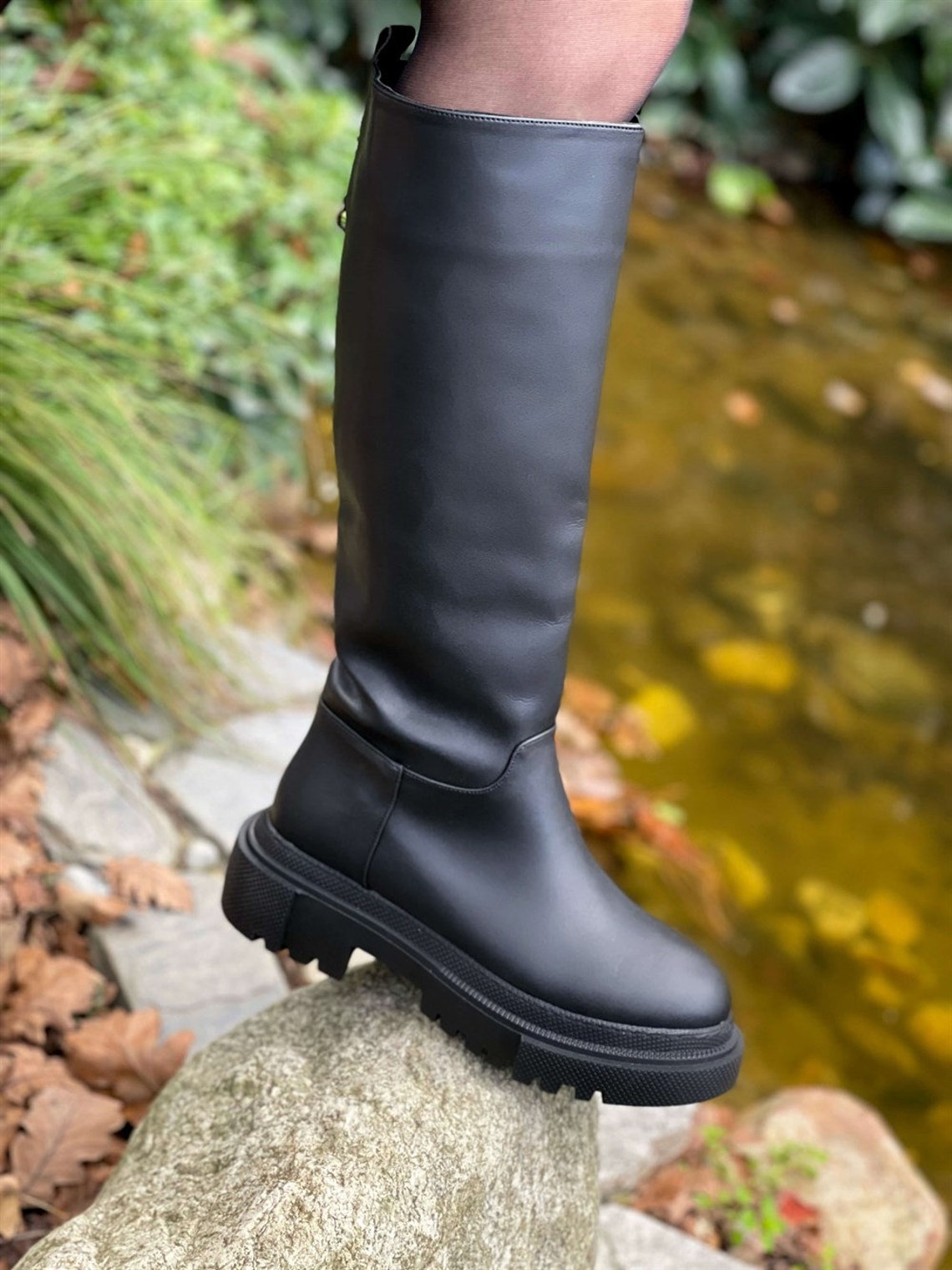 Luscious London Ravi Black Chunky Long Boots - Etsy
