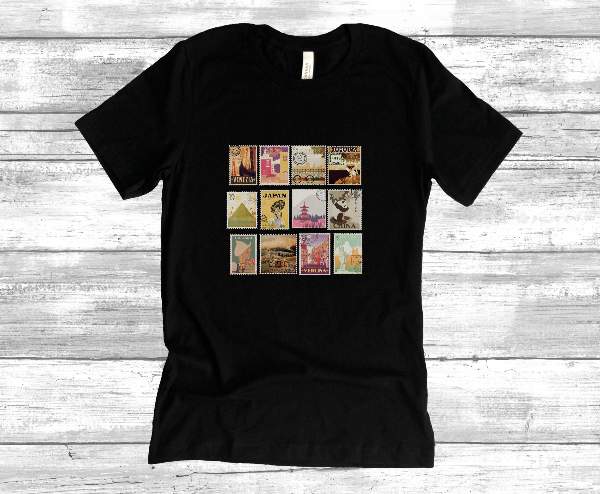 Vintage Travel Stamps T-shirt, UNISEX Retro Countries Stamp Shirt, Stamp Collector Gift ...
