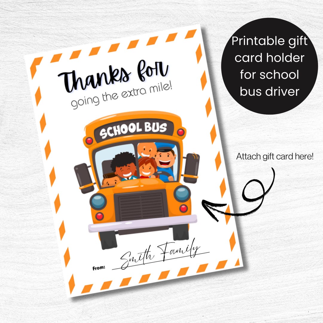 School Bus Driver Appreciation Thank You Card for Bus Driver Gift Card ...