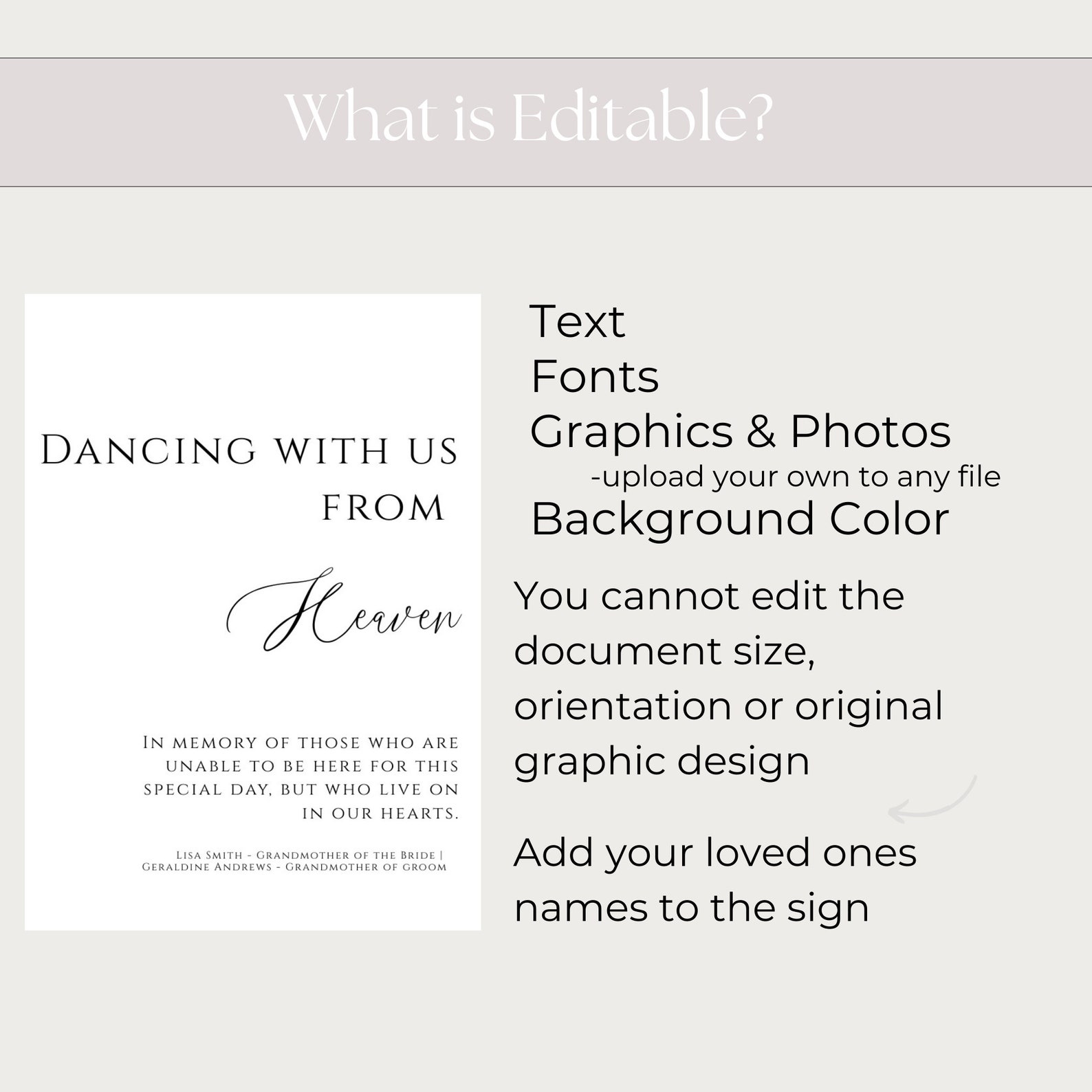 Wedding Memory Table Sign Template | Dancing With Us in Heaven (instant ...