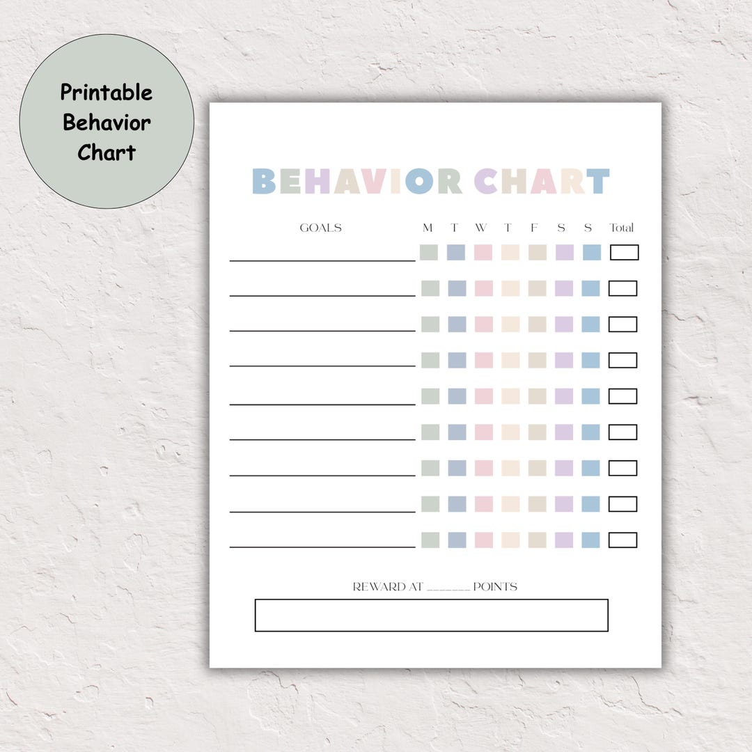 Printable Behavior Chart for Kids, Reward Chart for Children, Daily ...