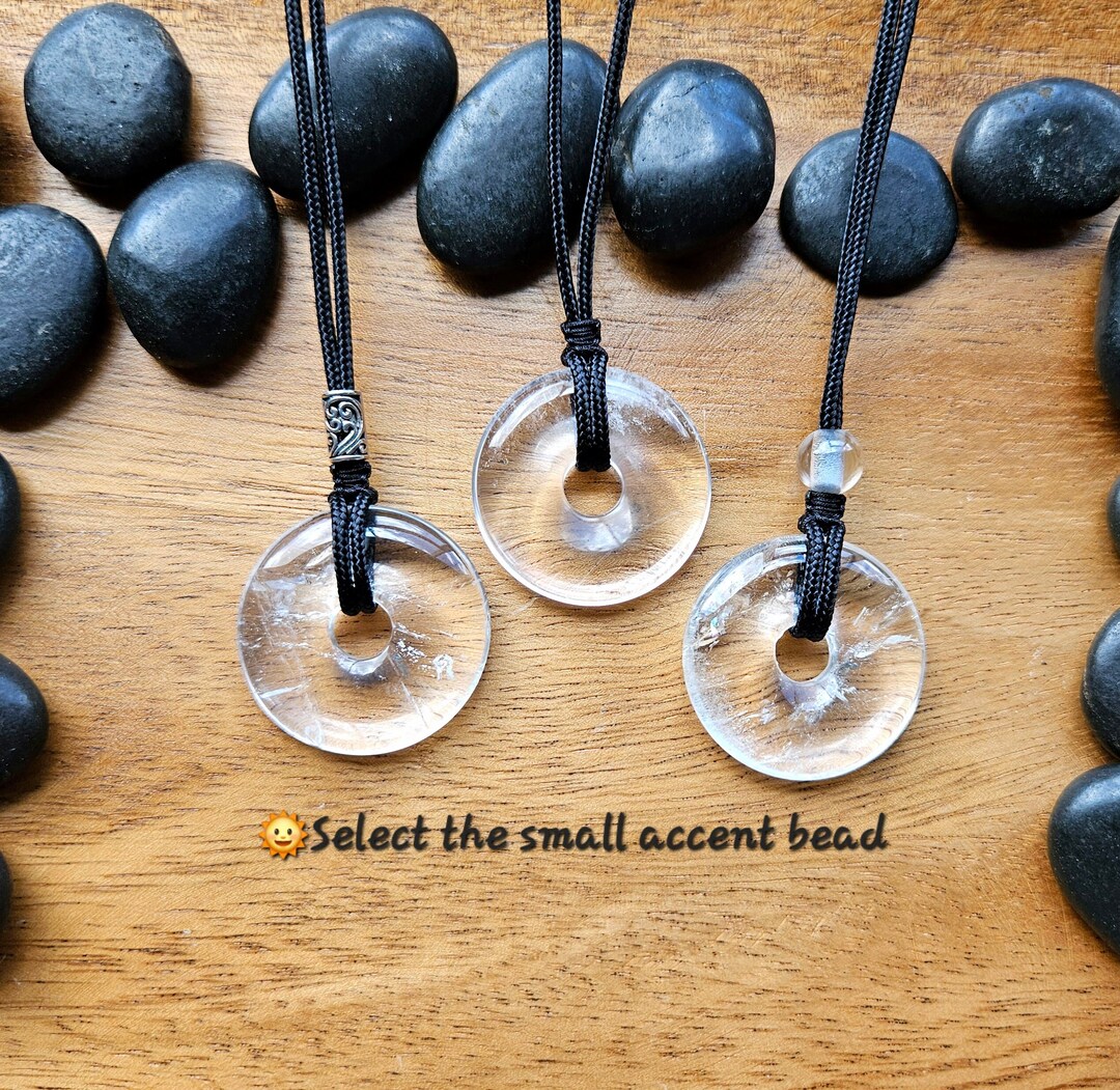 Clear Quartz 30mm Donut Pi Stone Pendant, Adjustable Rope Necklace - Etsy
