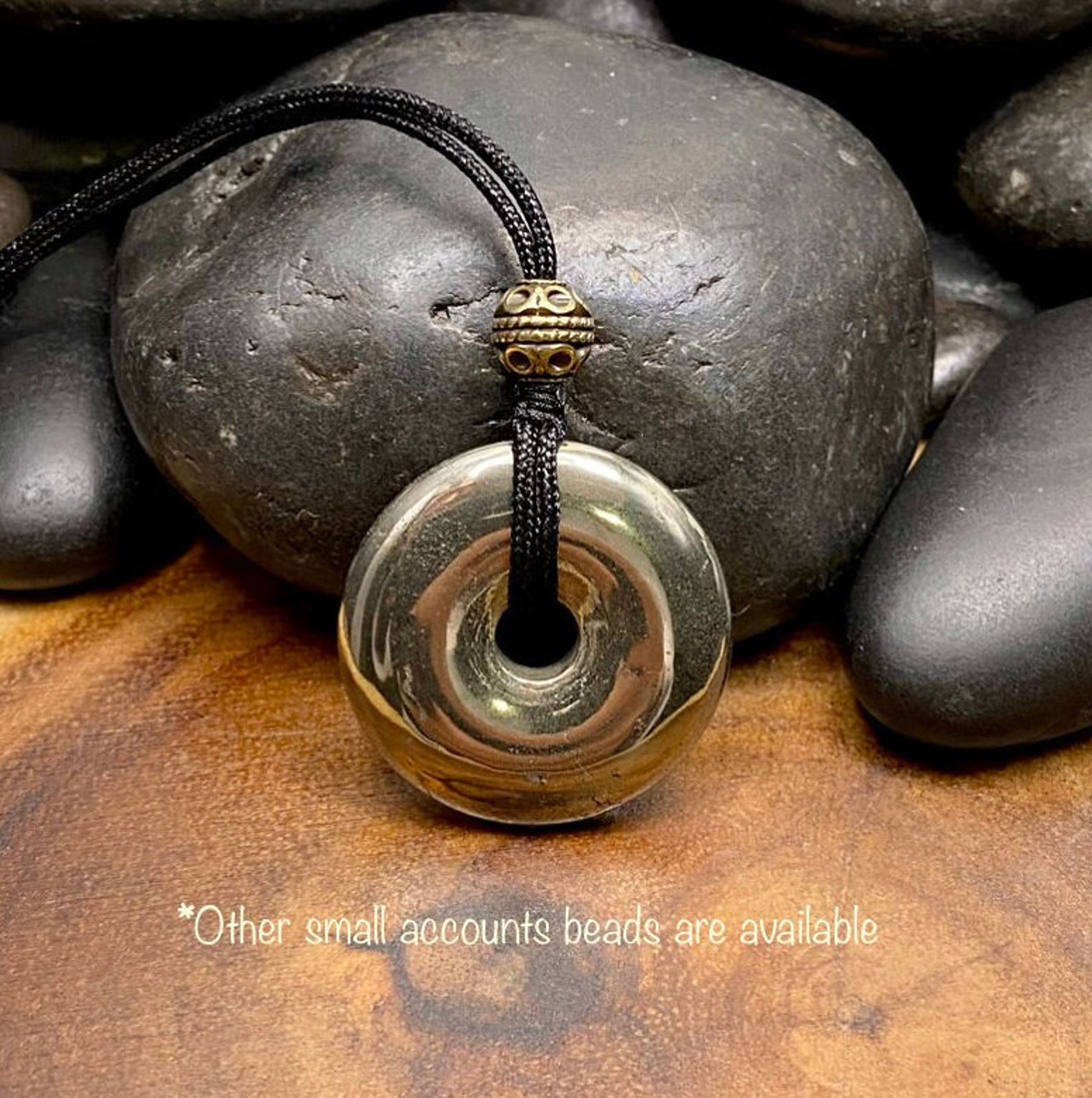 Pyrite 30mm Donut Pi Stone Pendant With an Adjustable Necklace - Etsy