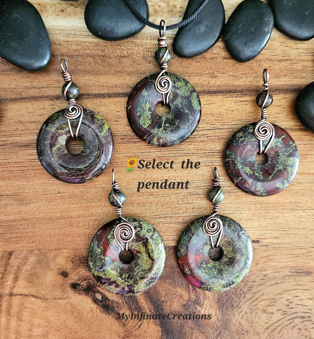 Dragon Blood Pi Stone, Copper Wire Wrapped Pendant, Adjustable Necklace ...