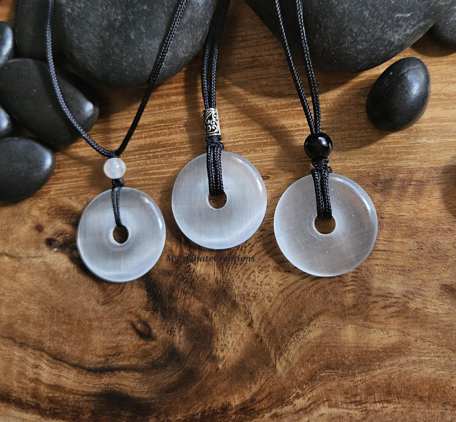 Selenite 30mm Donut Pi Stone Pendant Necklace, Adjustable Choker or ...