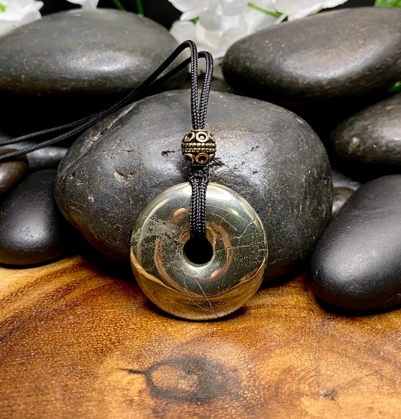 Pyrite 30mm Donut Pi Stone Pendant With an Adjustable Necklace - Etsy