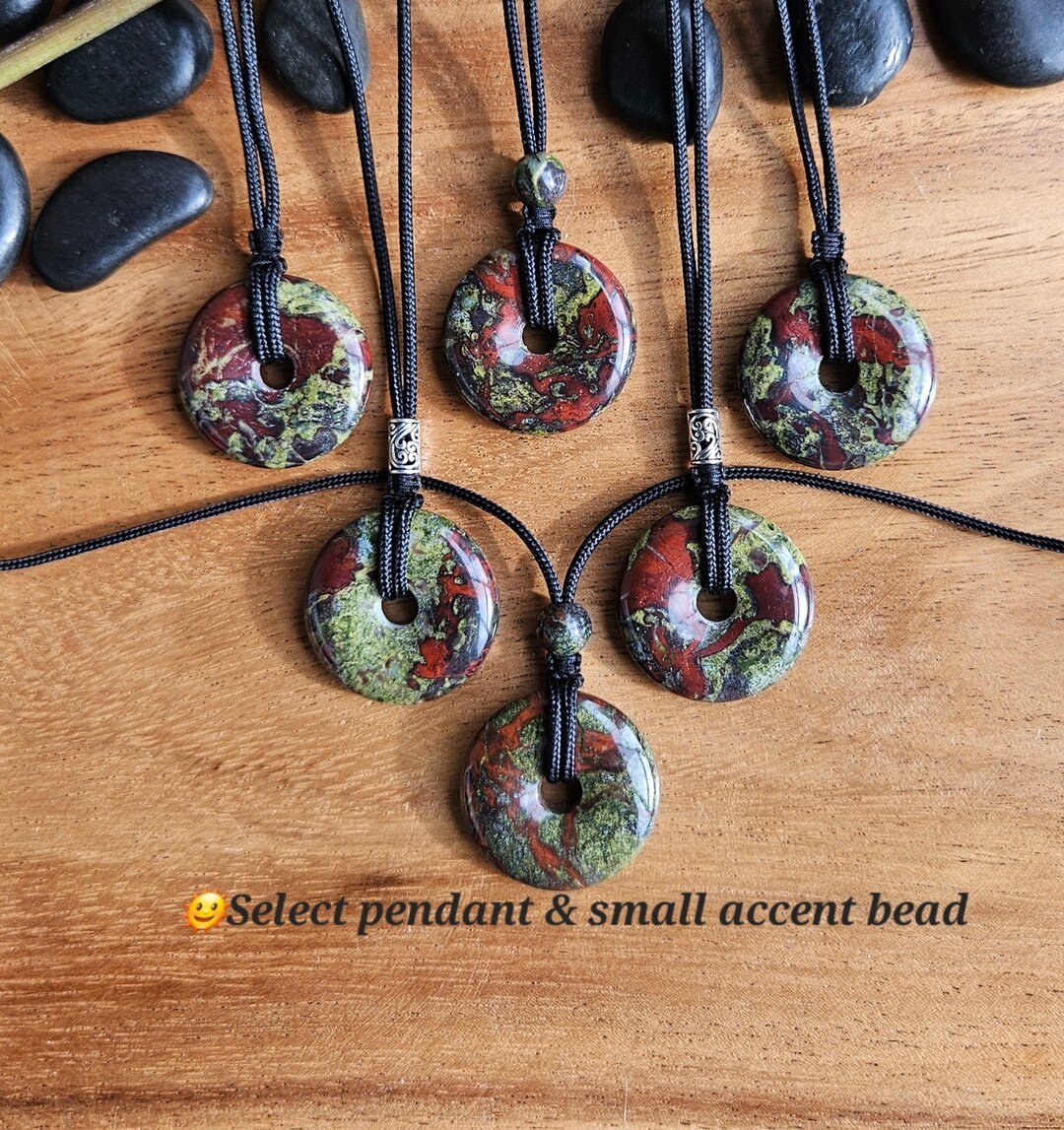 Dragon Blood 30mm Donut Pi Stone Pendant, Adjustable Necklace - Etsy