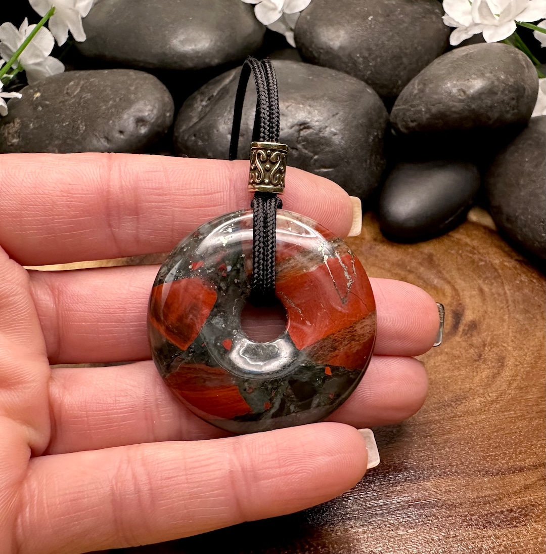 Large 40mm Bloodstone Donut Pi Stone Pendant Adjustable - Etsy