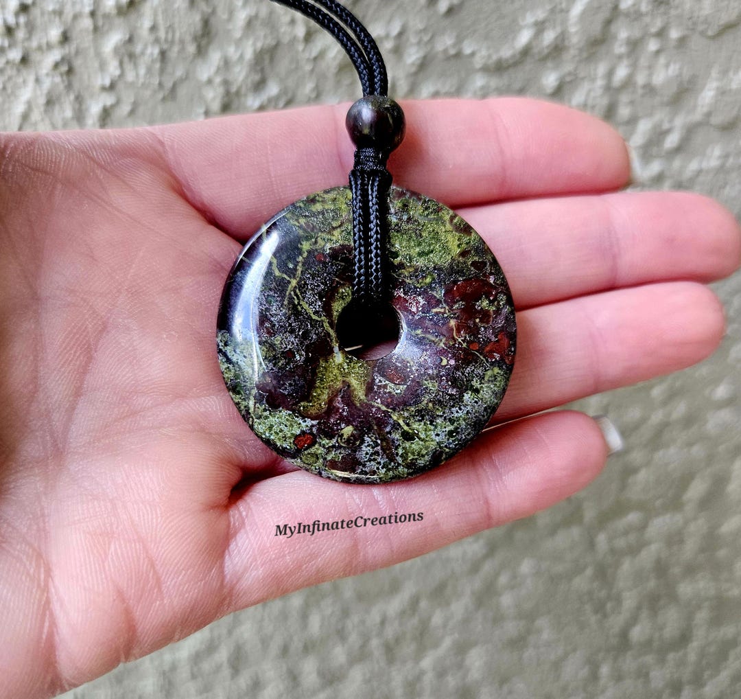 Large 40mm Dragon's Blood Donut Pi Stone Pendant Necklace, Adjustable ...