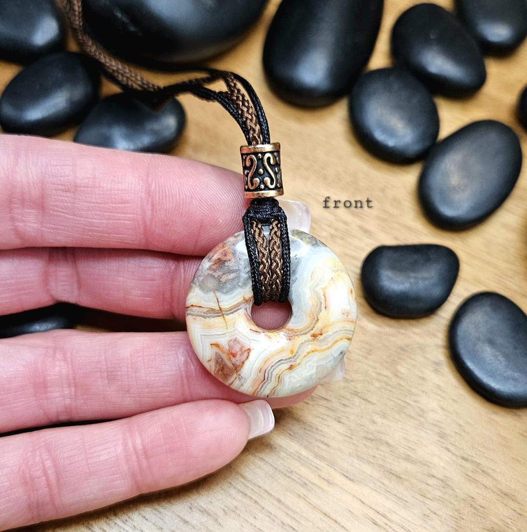 Crazy Lace Agate 30mm Donut Pi Stone Pendant, Adjustable Necklace - Etsy