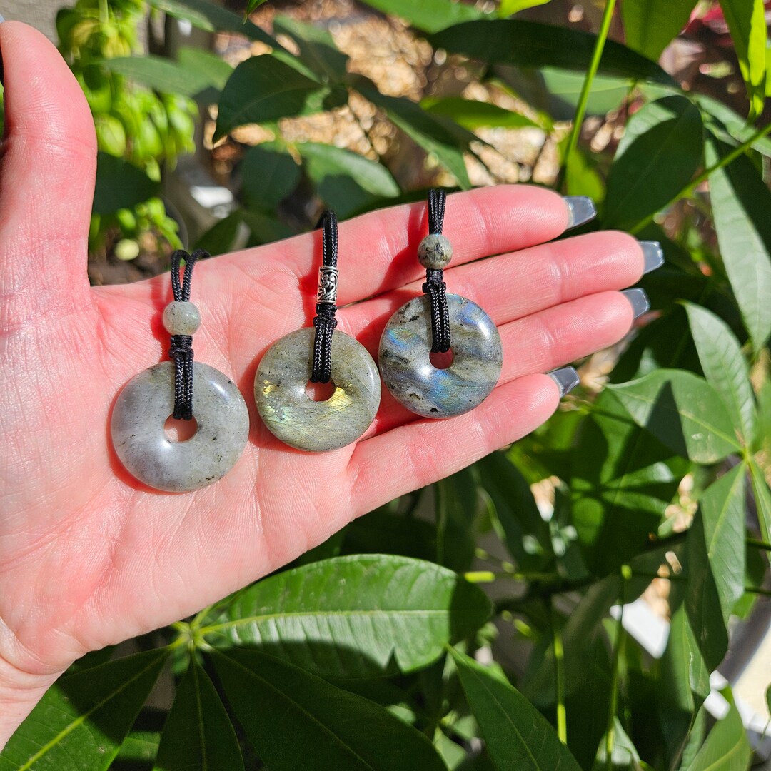 Labradorite 30mm Donut Pi Stone Pendant Necklace, Adjustable Choker ...