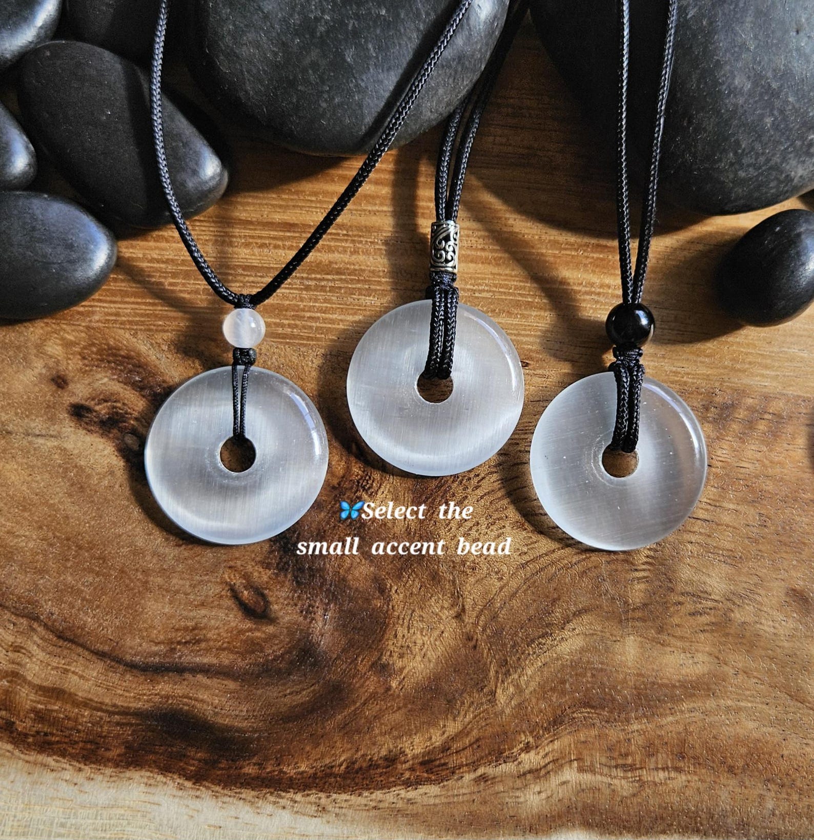Selenite 30mm Donut Pi Stone Pendant Necklace, Adjustable Choker or ...