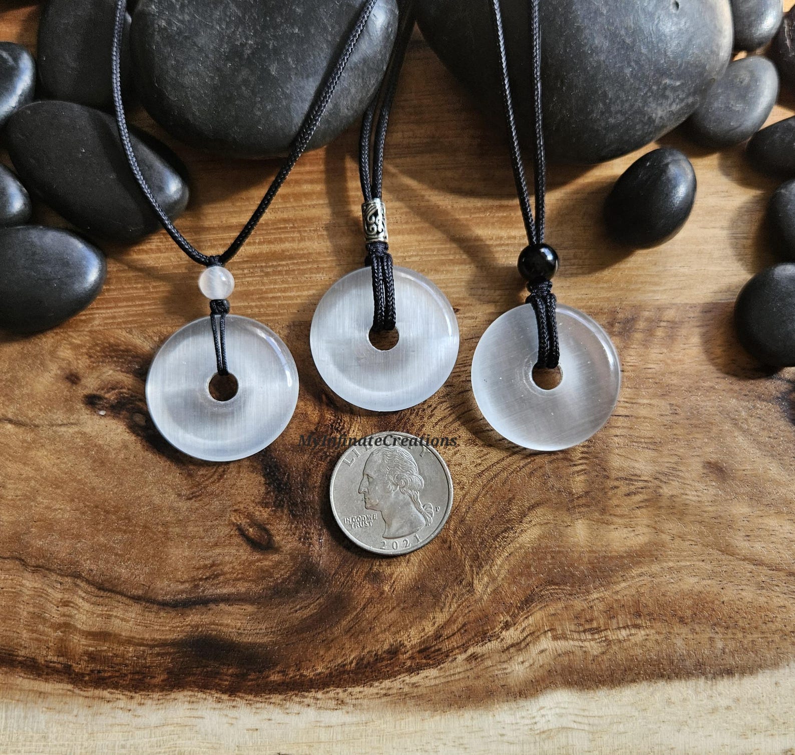 Selenite 30mm Donut Pi Stone Pendant Necklace, Adjustable Choker or ...