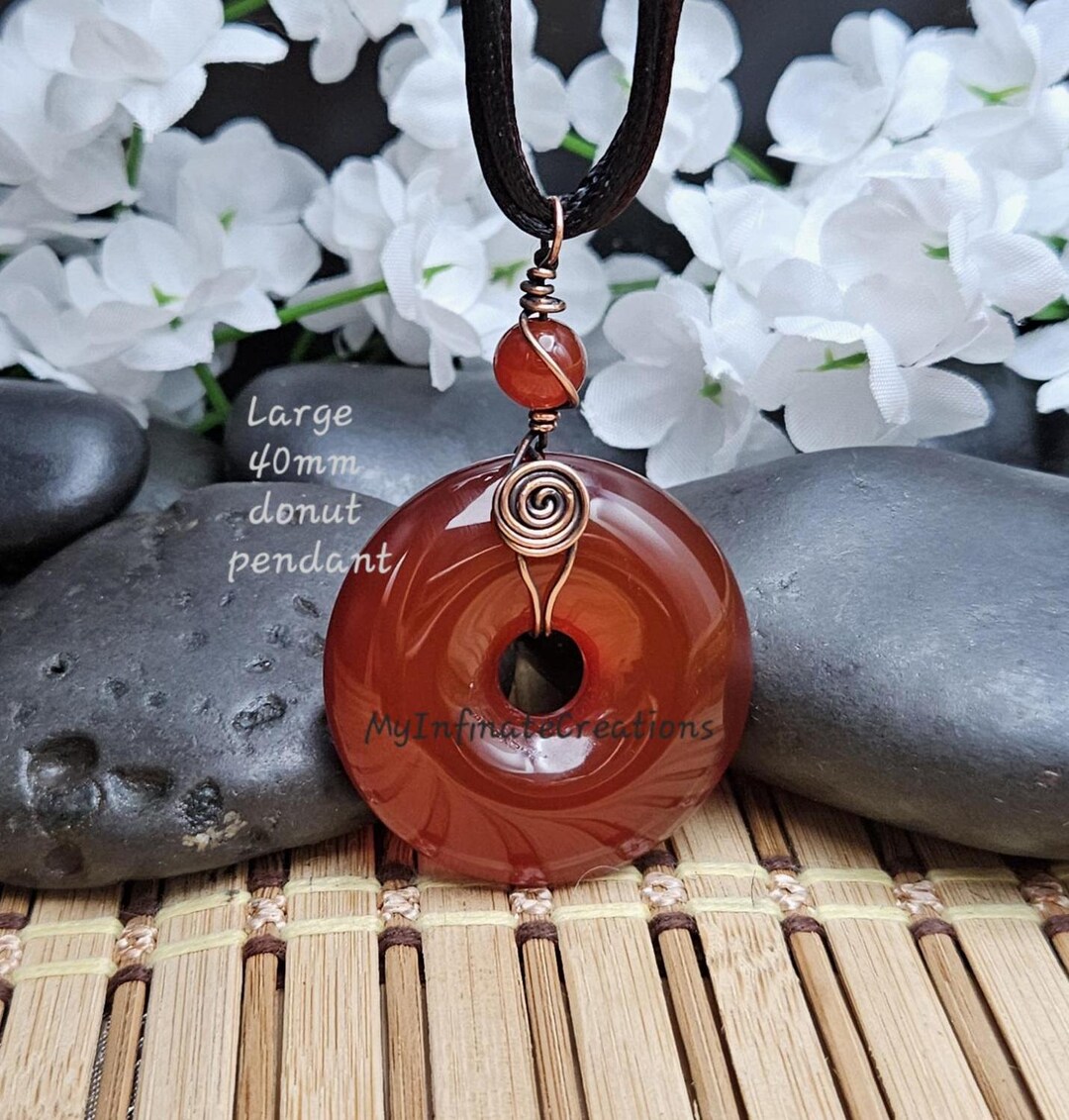 Large Carnelian Donut Pi Stone, Copper Pendant, Adjustable Necklace - Etsy