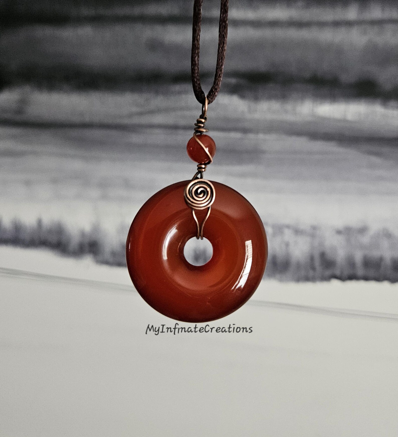 Large Carnelian Donut Pi Stone, Copper Pendant, Adjustable Necklace - Etsy