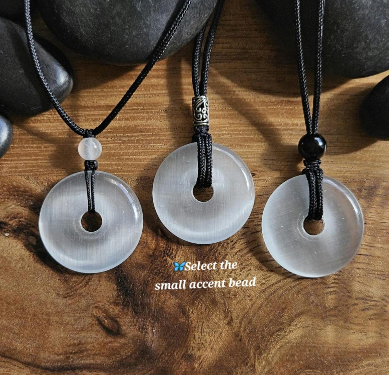 Selenite 30mm Donut Pi Stone Pendant Necklace, Adjustable Choker or ...