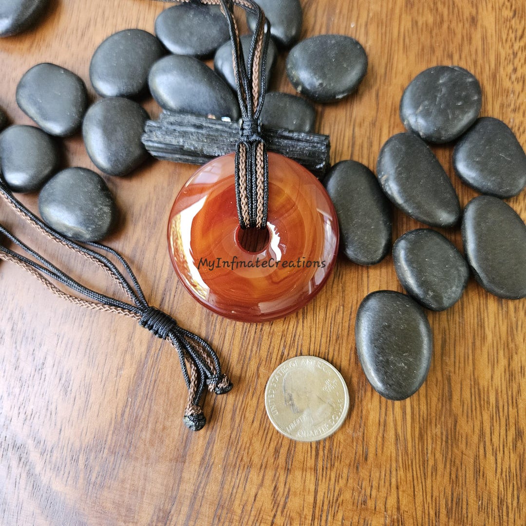 Large 50mm Carnelian Donut Pi Stone Pendant, Adjustable Rope Necklace ...