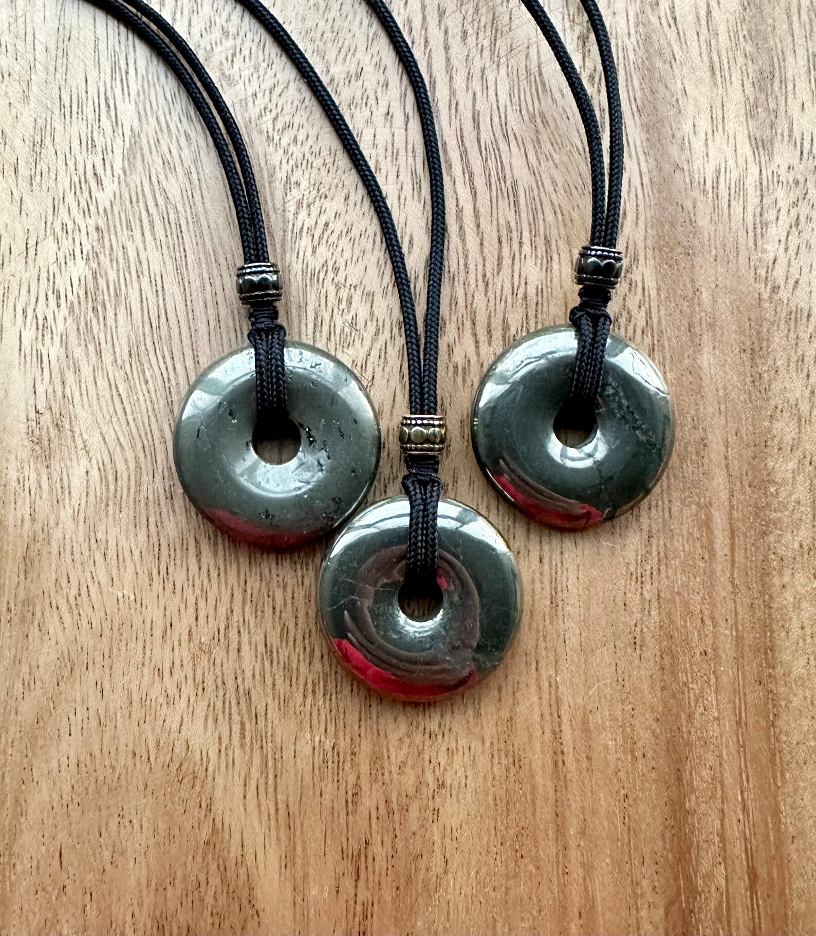 Pyrite 30mm Donut Pi Stone Pendant With an Adjustable Necklace - Etsy
