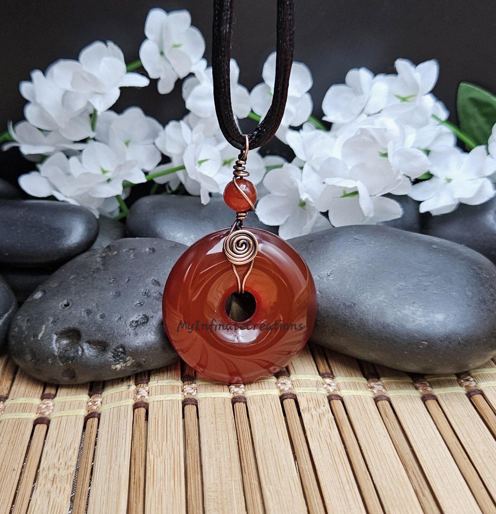 Large Carnelian Donut Pi Stone, Copper Pendant, Adjustable Necklace - Etsy
