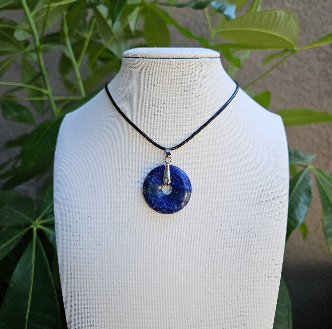 Lapis Lazuli 30mm Donut Pi Stone Pendant, Removable Bail and Adjustable ...