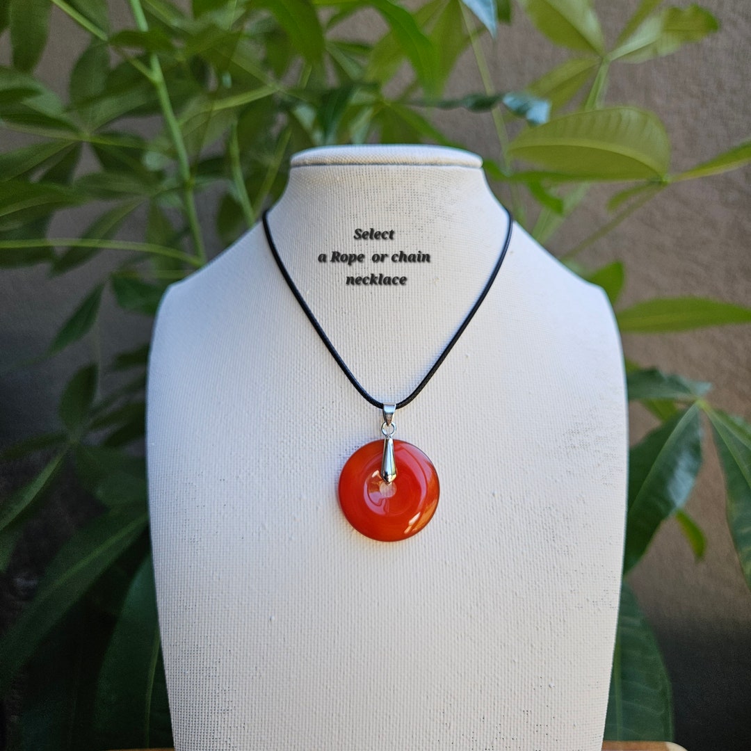 Carnelian Pi Stone Donut Pendant: Adjustable Rope or Chain Necklace - Etsy