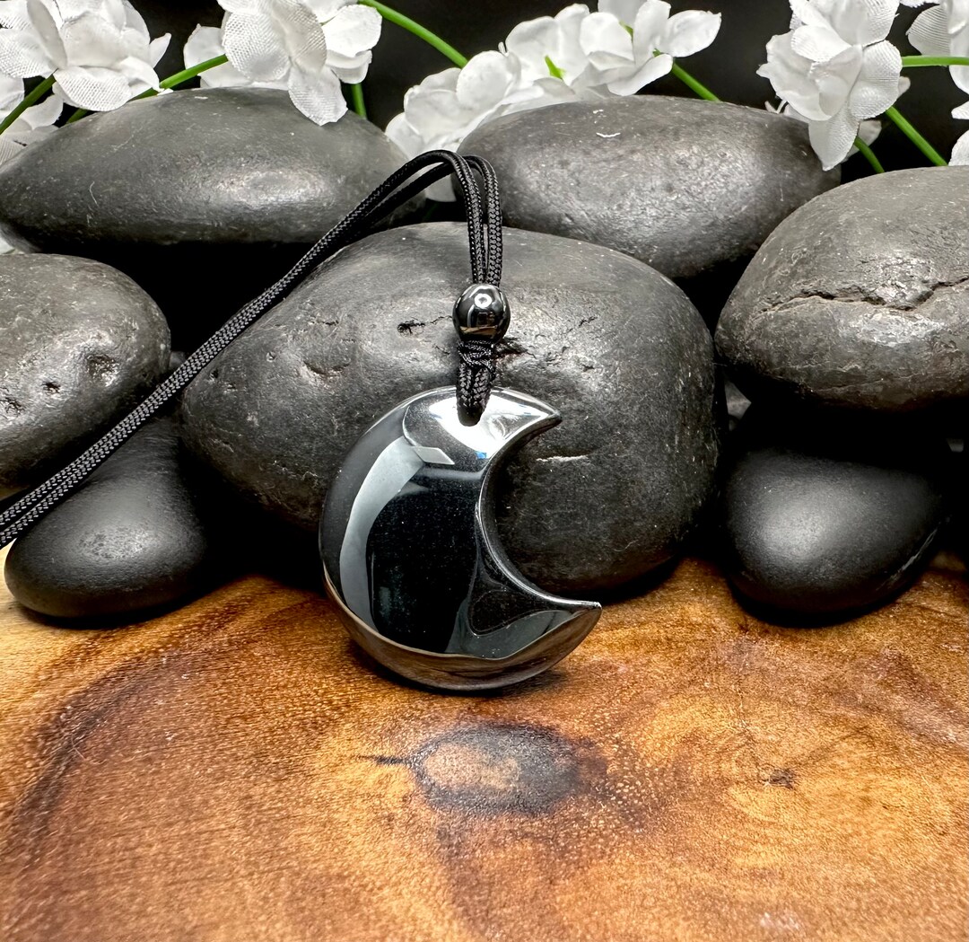 Hematite Crescent Moon, Large Moon, Adjustable Necklace - Etsy