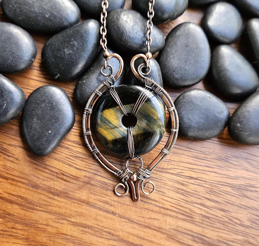 Blue Tiger Eye 30mm Donut Pi Stone, Copper Wire Wrapped Pendant - Etsy