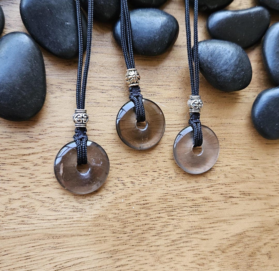Small Smokey Quartz 20mm Donut Pi Stone Pendant Necklace, Adjustable ...