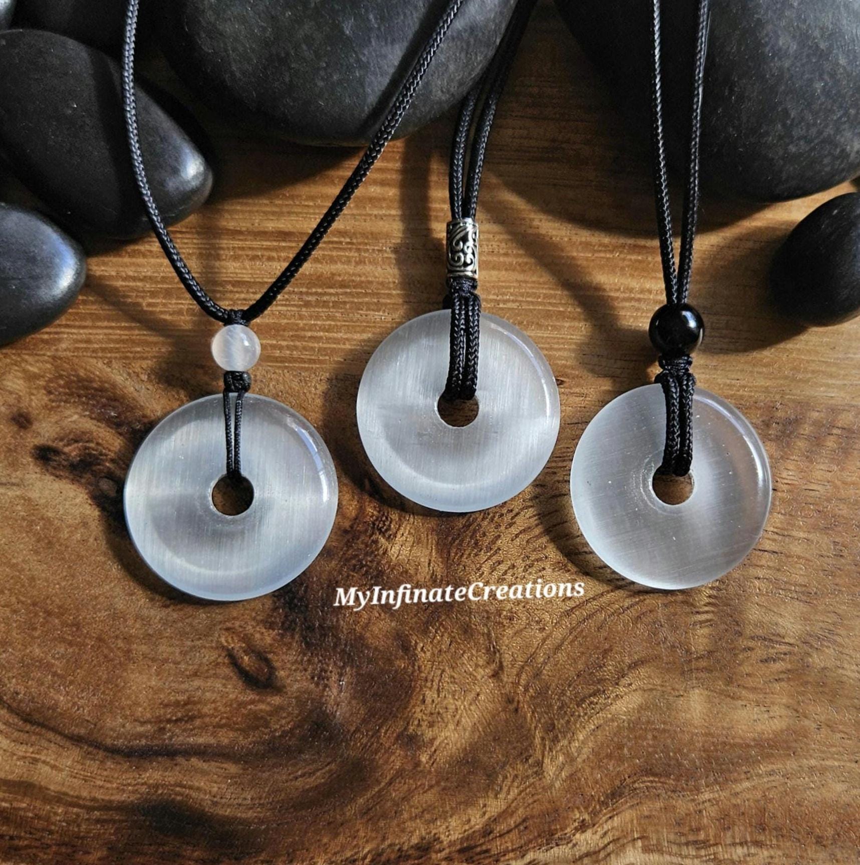 Selenite 30mm Donut Pi Stone Pendant Necklace, Adjustable Choker or ...