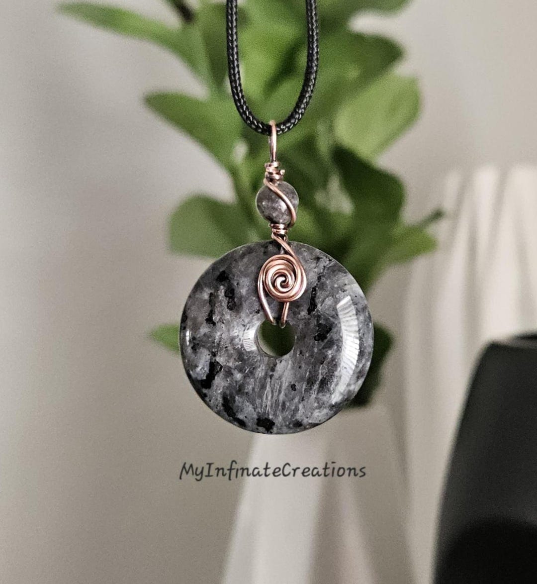 Larvikite, 30 Mm Donut Pi Stone, Copper Wire Wrapped Pendant ...