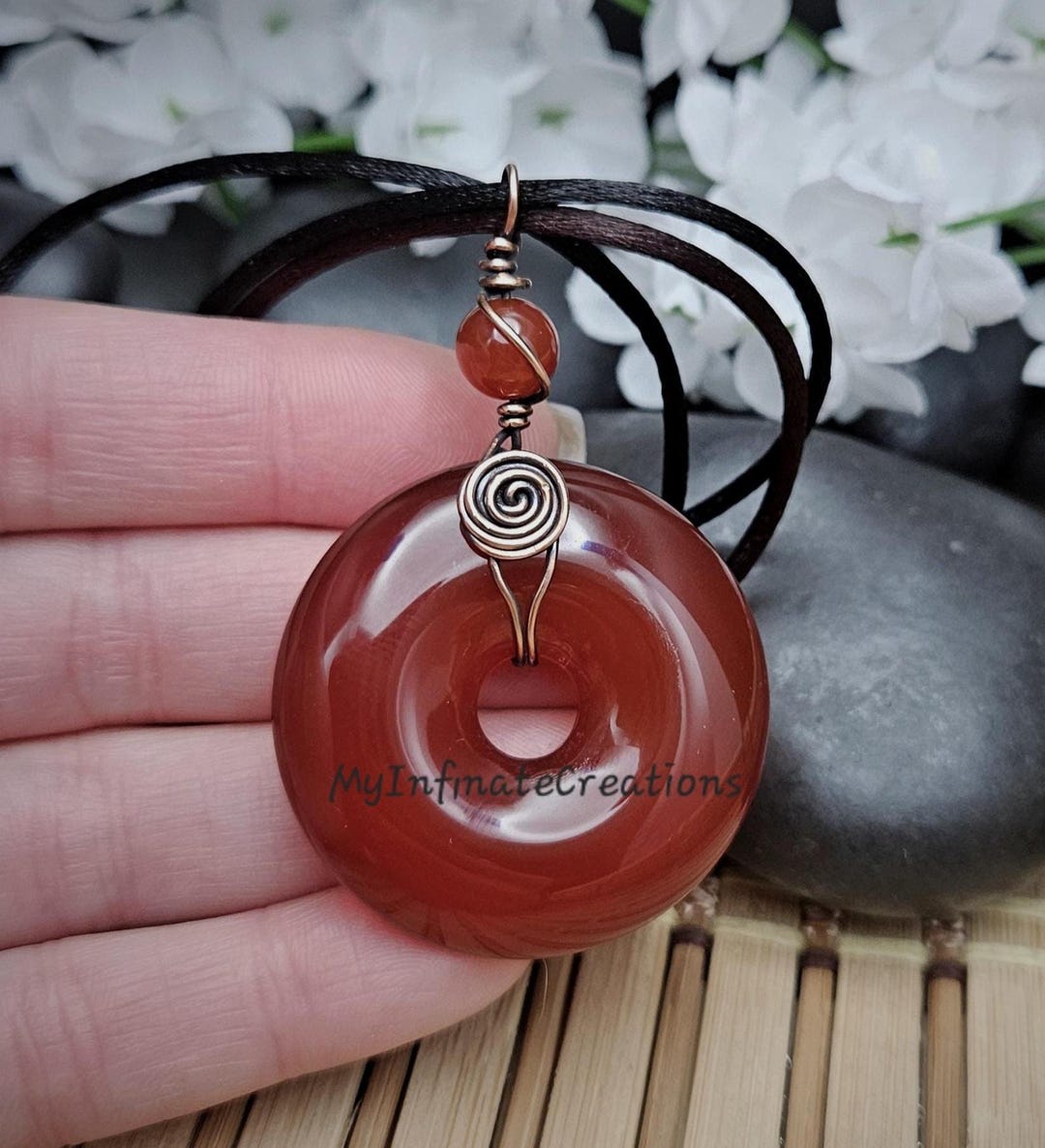 Large Carnelian Donut Pi Stone, Copper Pendant, Adjustable Necklace - Etsy