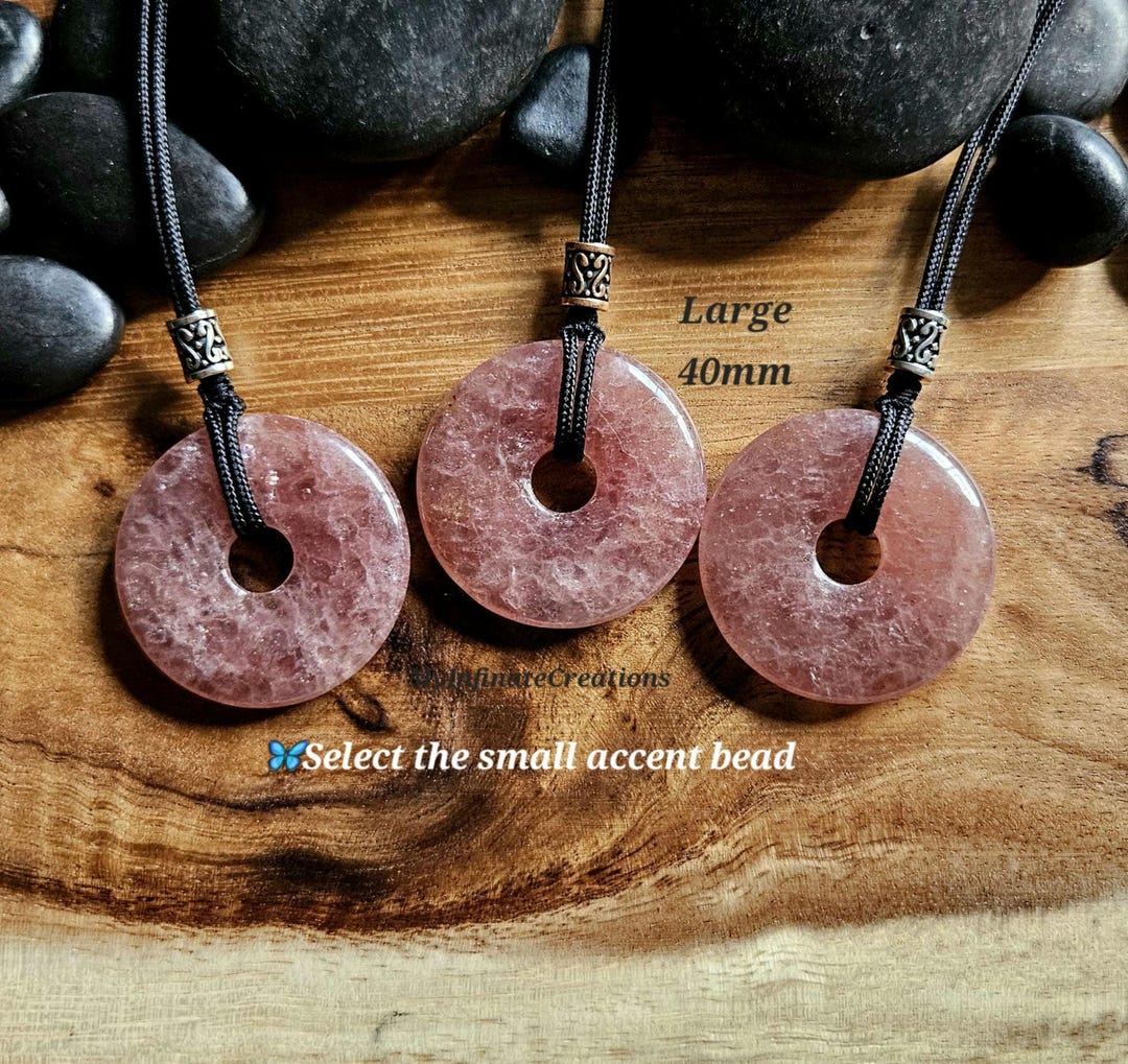 Large Strawberry Quartz 40mm Donut Pi Stone Pendant, Adjustable ...