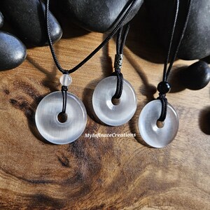 Selenite 30mm Donut Pi Stone Pendant Necklace, Adjustable Choker or ...