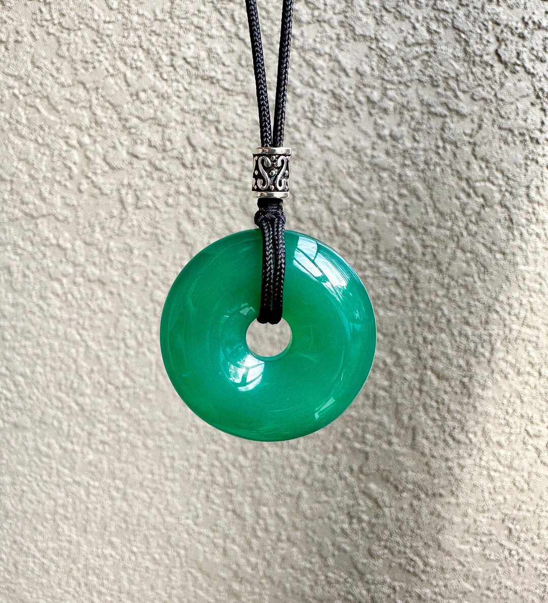 Large 40mm Green Agate, Donut Pi Stone, Adjustable Rope Necklace - Etsy
