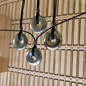 Pyrite 30mm Donut Pi Stone Pendant With an Adjustable Necklace - Etsy