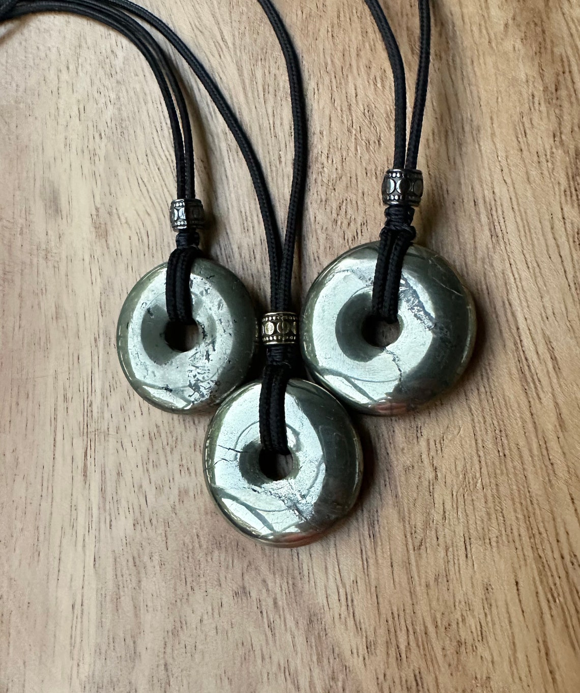 Pyrite 30mm Donut Pi Stone Pendant With an Adjustable Necklace - Etsy